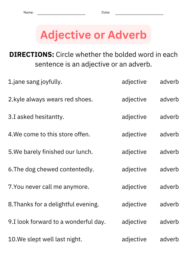 Daily Grammar Activities - Adjectives & Adverbs - Worksheets 3rd, 4th ...