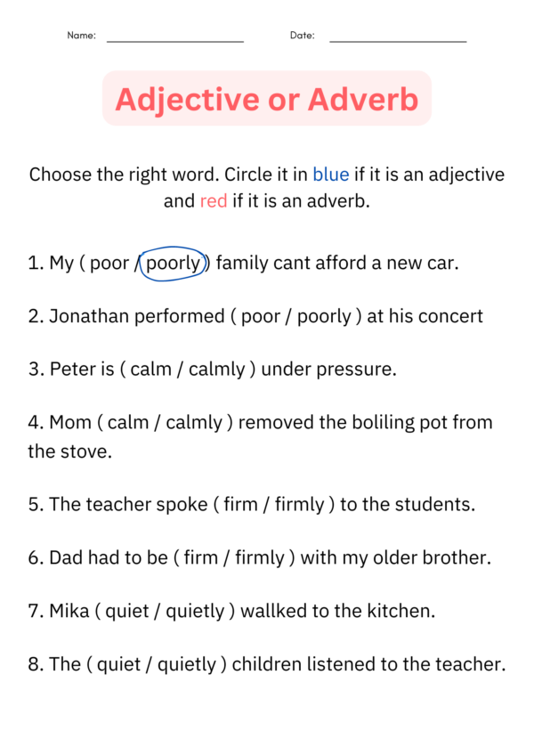 Daily Grammar Activities - Adjectives & Adverbs - Worksheets 3rd, 4th ...