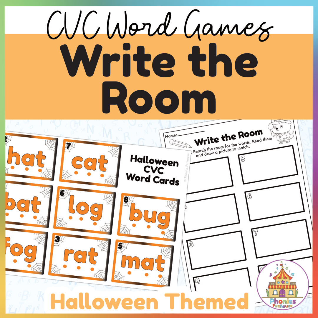 Halloween Word Game - Write the Room, Blending CVC Words | Made By Teachers