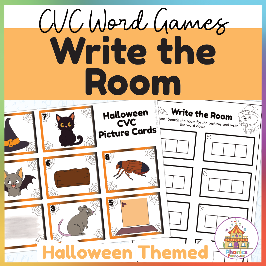 Halloween Word Game - Write the Room, Blending CVC Words | Made By Teachers