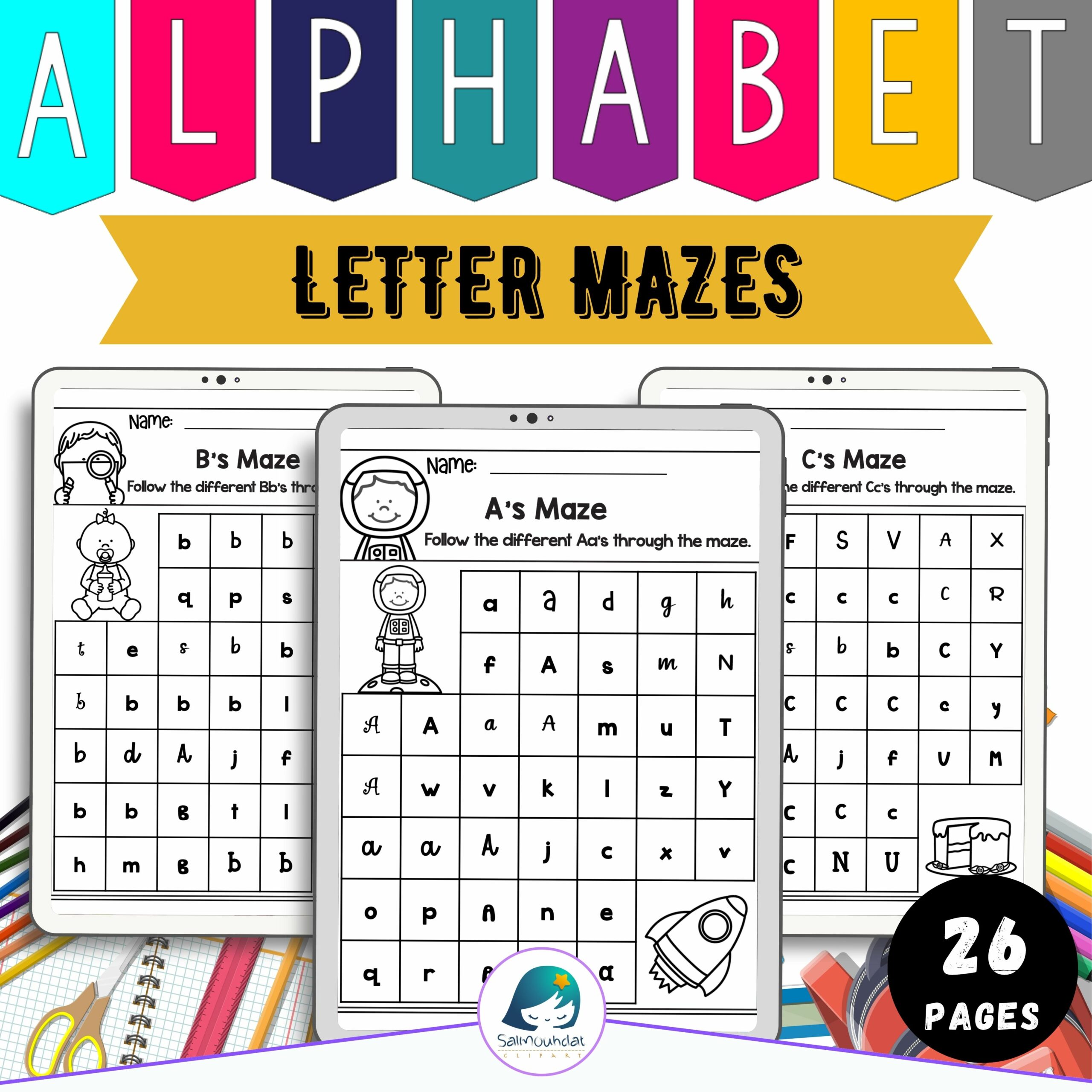 Alphabet Letter Mazes: Back To School Activity Book For First Day Of ...