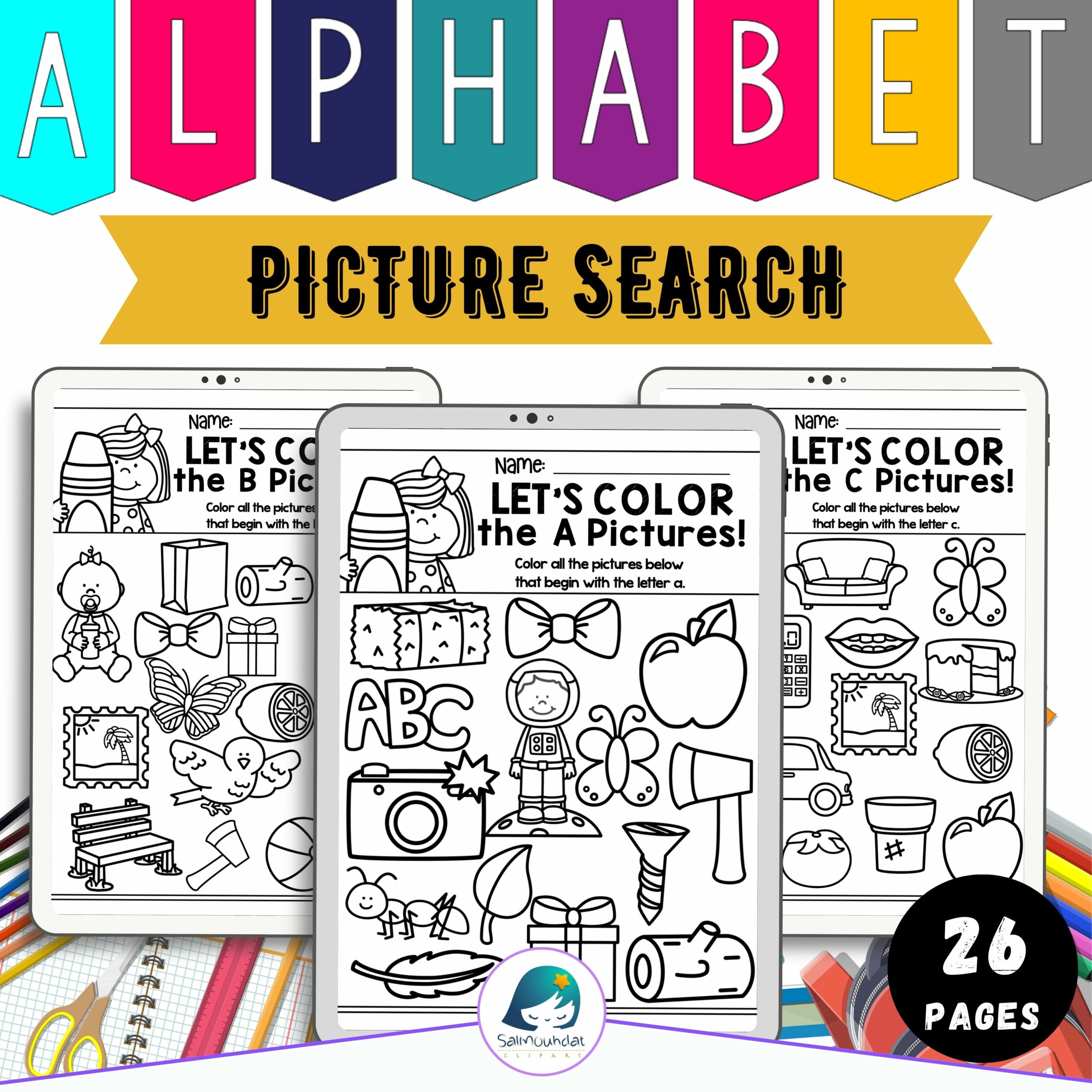Alphabet Picture Search: Back To School Activity Book For First Day Of ...