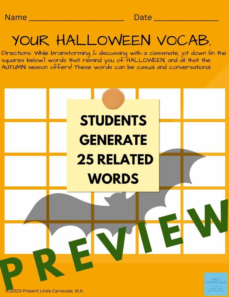 Halloween Vocabulary Activities for High School English with Creative ...