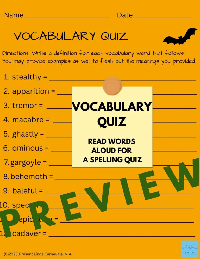 Halloween Vocabulary Activities for High School English with Creative ...