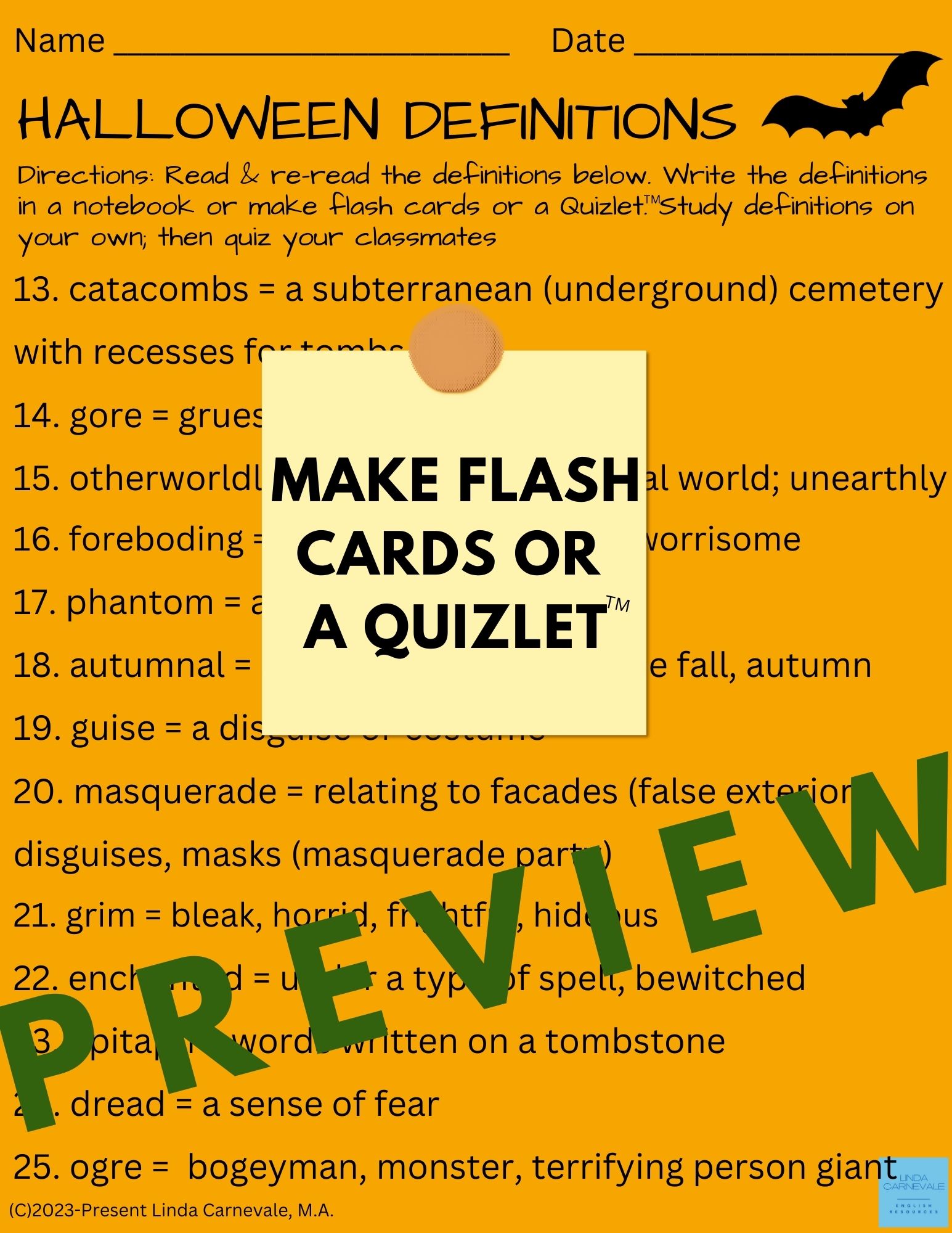 Halloween Vocabulary Activities for High School English with Creative ...