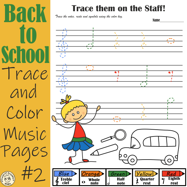 Back to School Trace and Color Music Sheets #2 | Tracing Notes on the ...