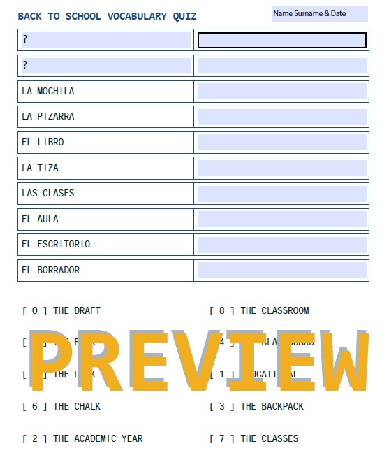 SPANISH VOCABULARY QUIZ - BACK TO SCHOOL | Made By Teachers