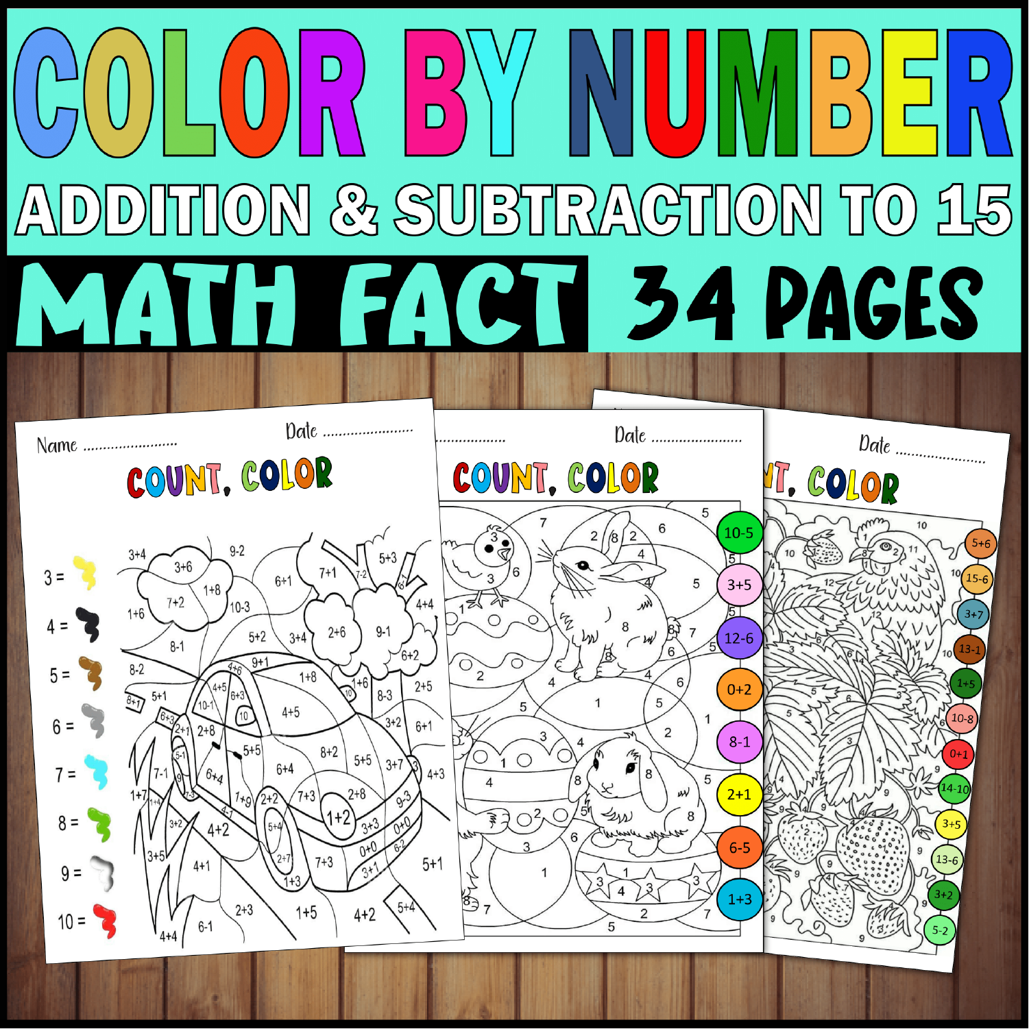Color by Number Addition and Subtraction Facts - Back to School | Made ...