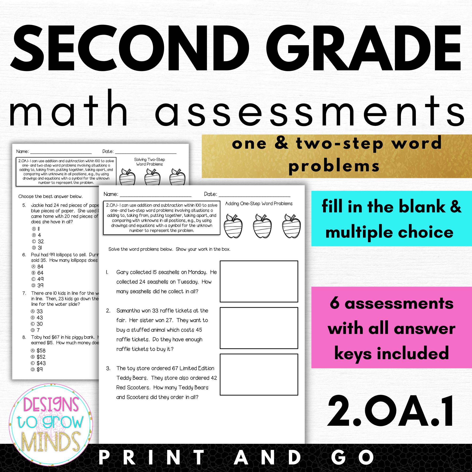 2.OA.1 Assessments- One & Two-Step Word Problems | Made By Teachers