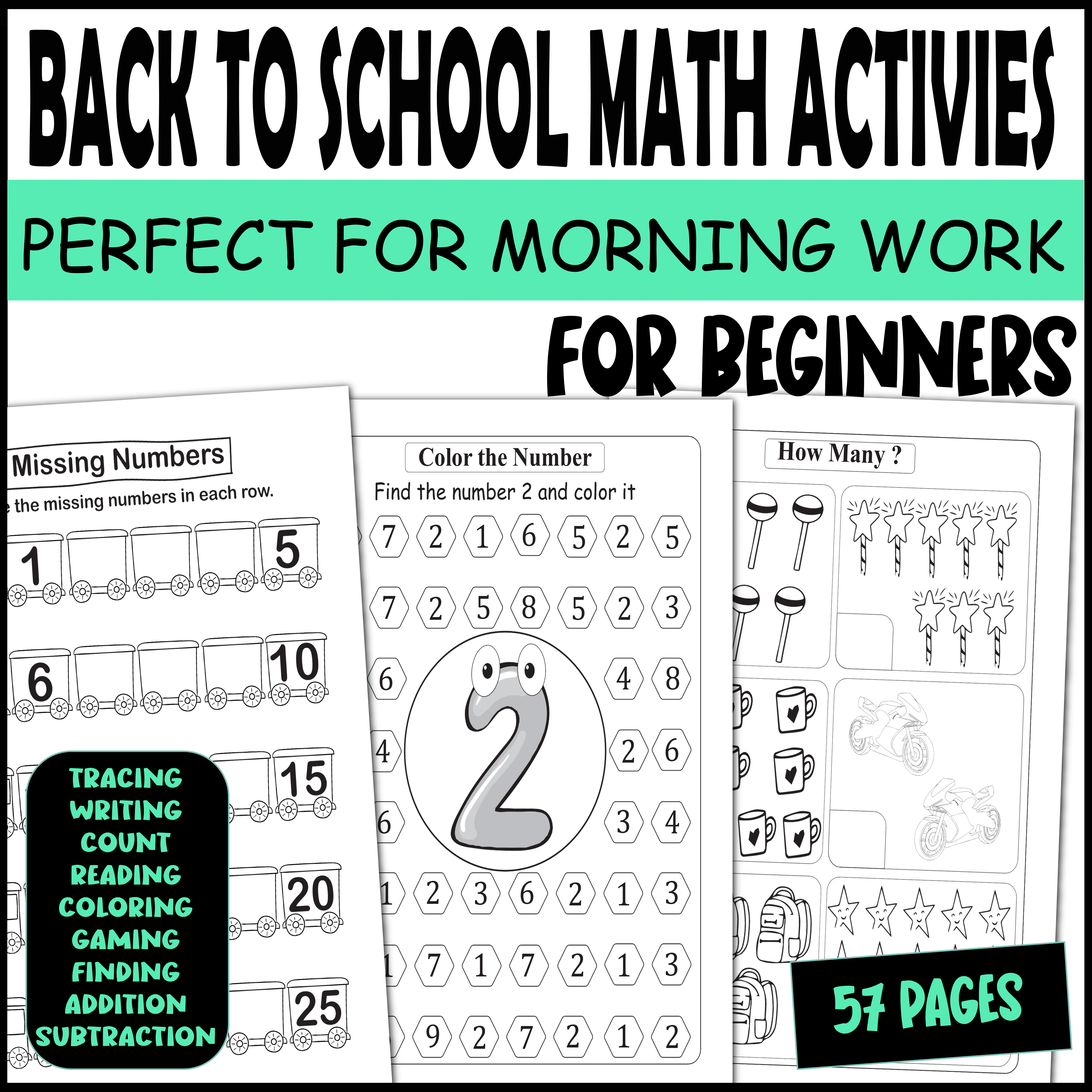 Number Recognition and Coloring Activity Pack | Back to School Math ...