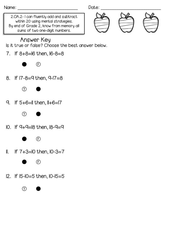 Adding & Subtracting Fluently within 20 Worksheets and Assessments 2.OA ...