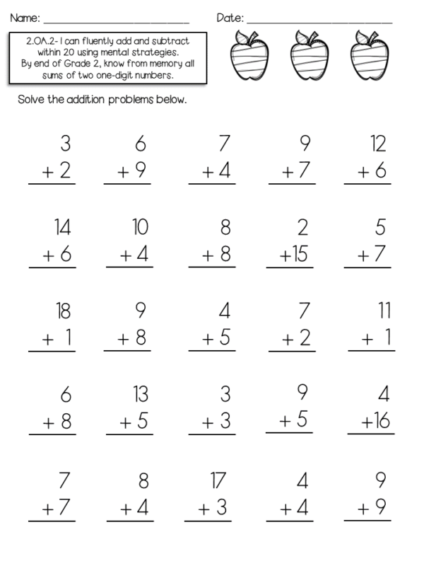 Adding & Subtracting Fluently within 20 Worksheets and Assessments 2.OA ...