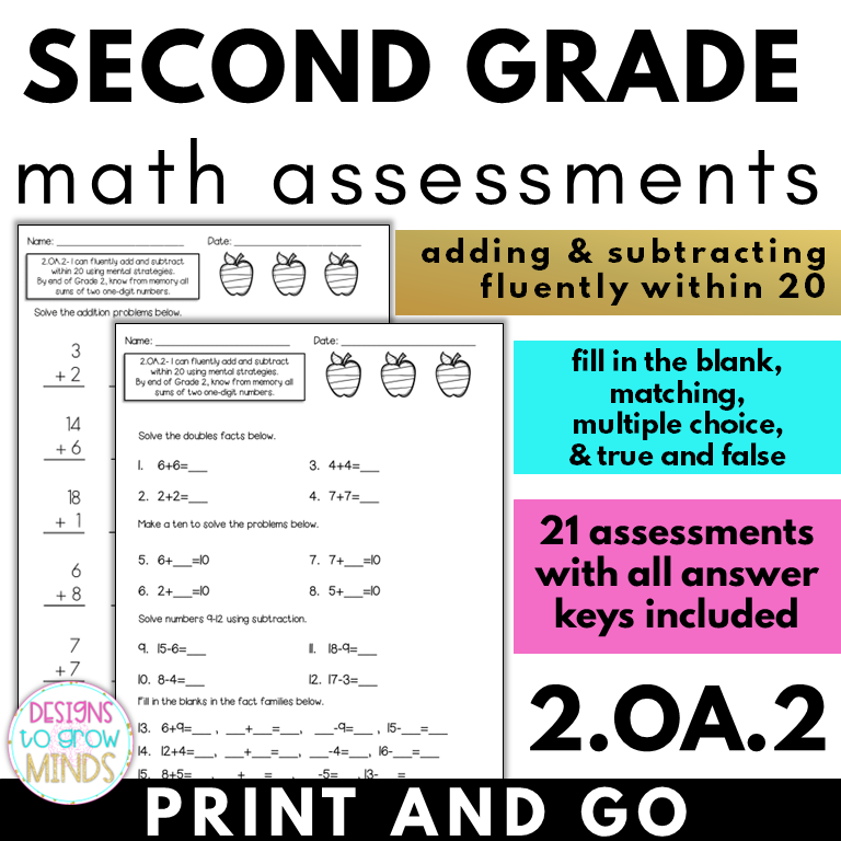 Adding & Subtracting Fluently within 20 Worksheets and Assessments 2.OA ...