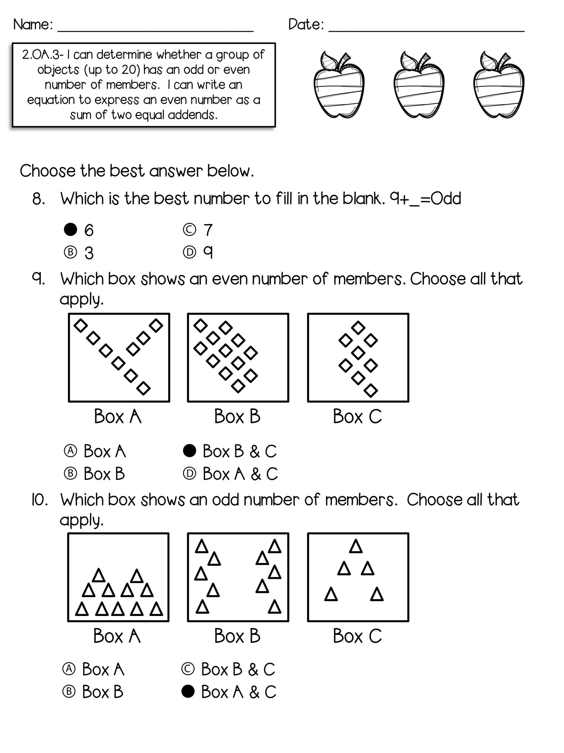 2.OA.3 Assessments- Even & Odd Numbers | Made By Teachers