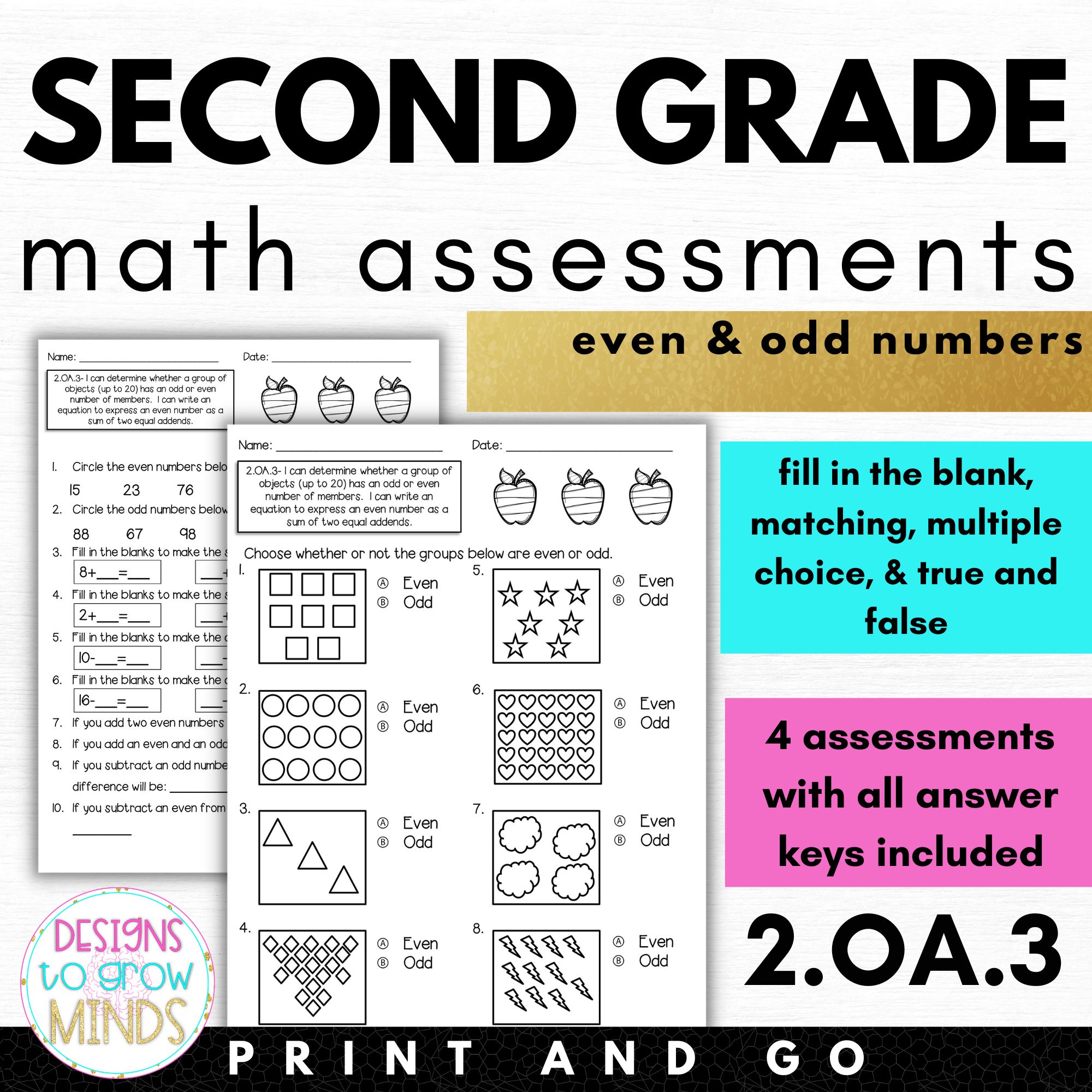 2.OA.3 Assessments- Even & Odd Numbers | Made By Teachers