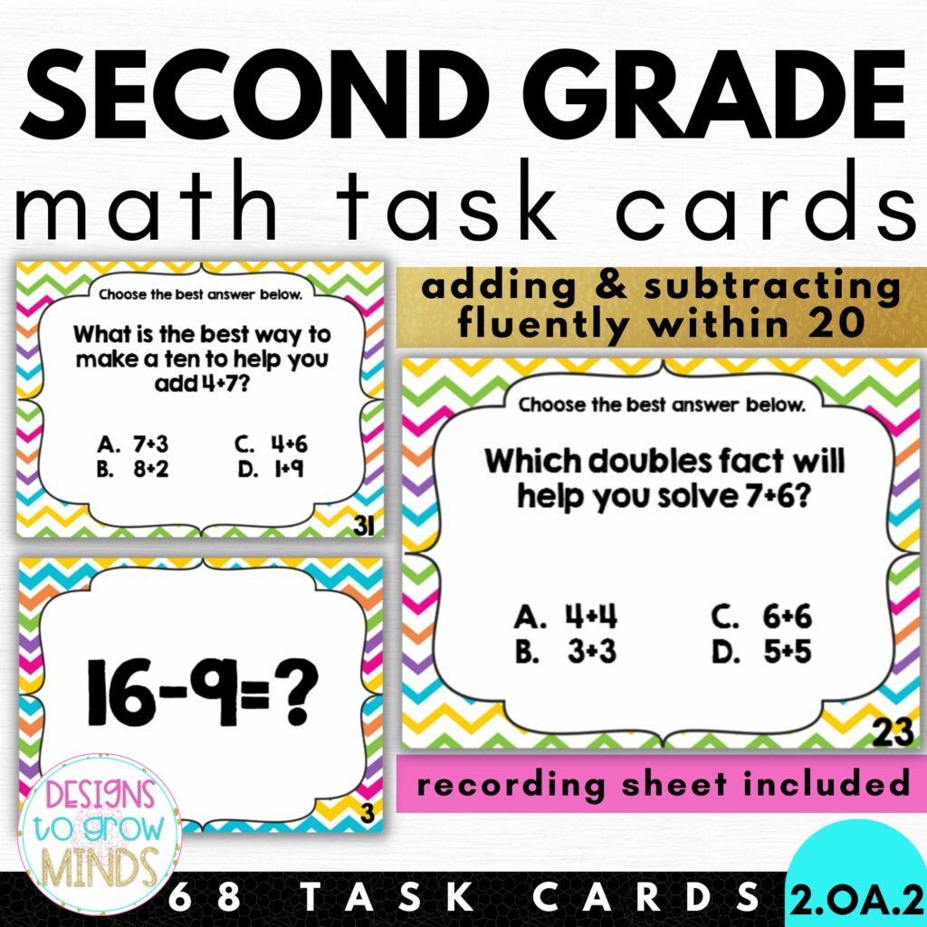 2.OA.2 Task Cards Addition and Subtraction within 20 | Made By Teachers