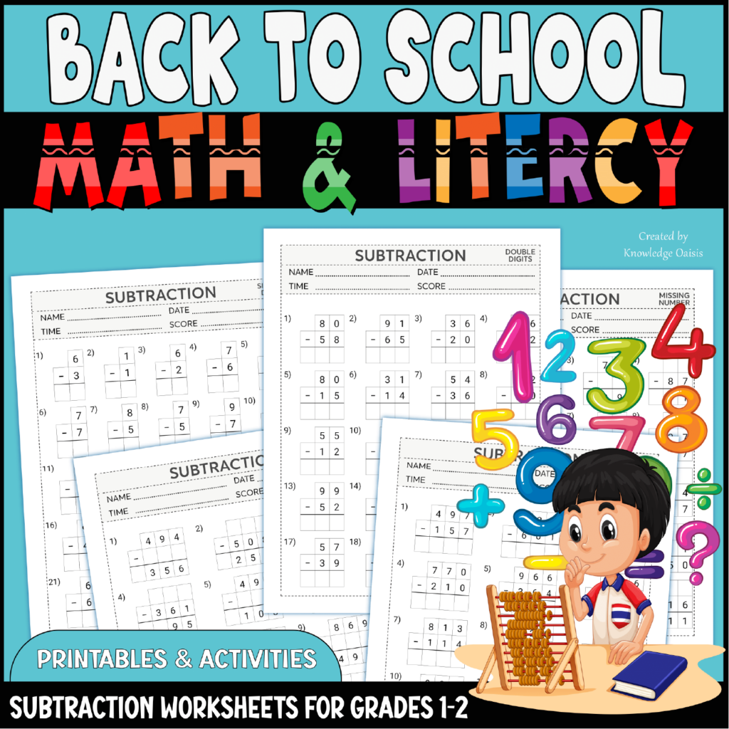 Back to School NO PREP Math and Literacy Packet - Subtraction ...