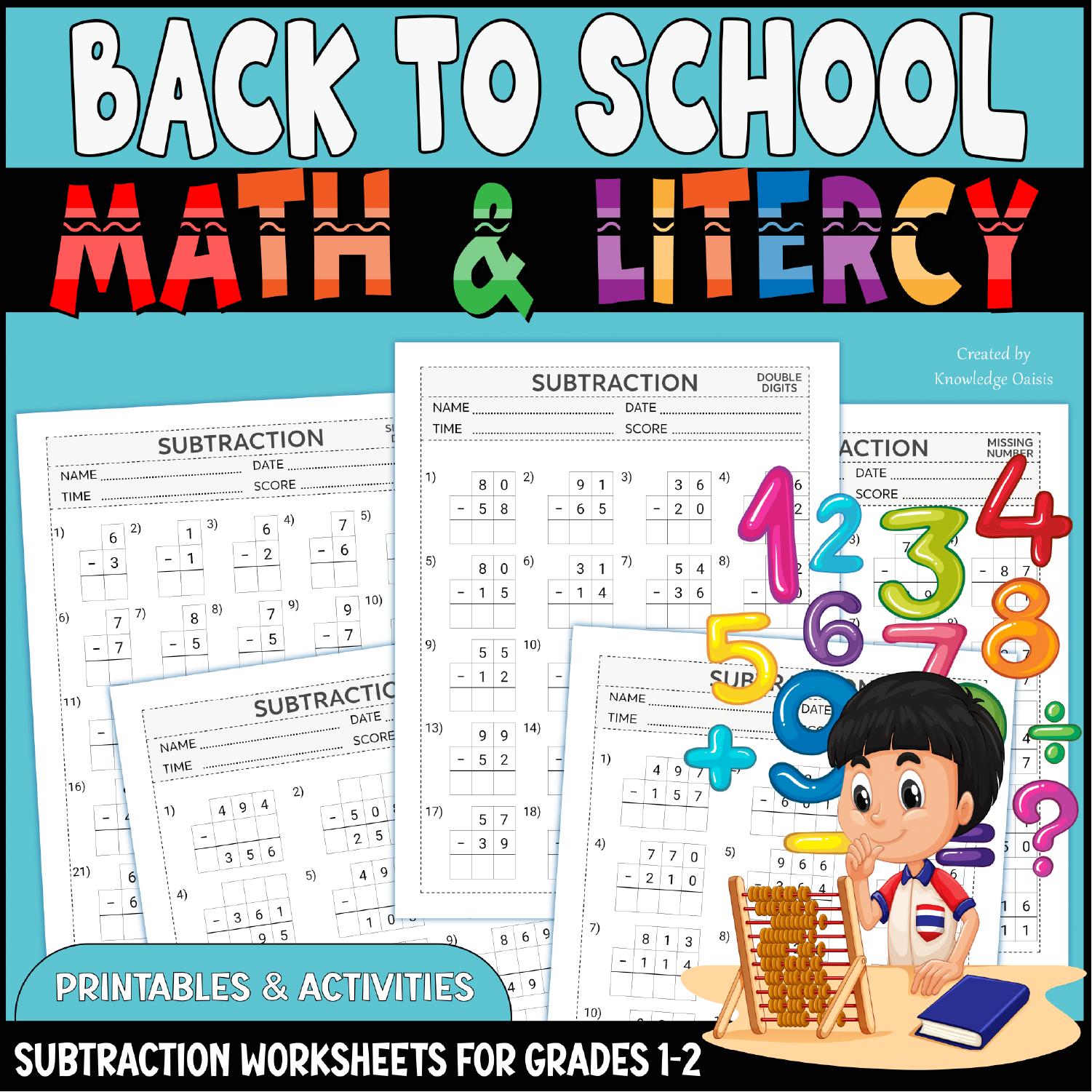 Back to School NO PREP Math and Literacy Packet - Subtraction ...