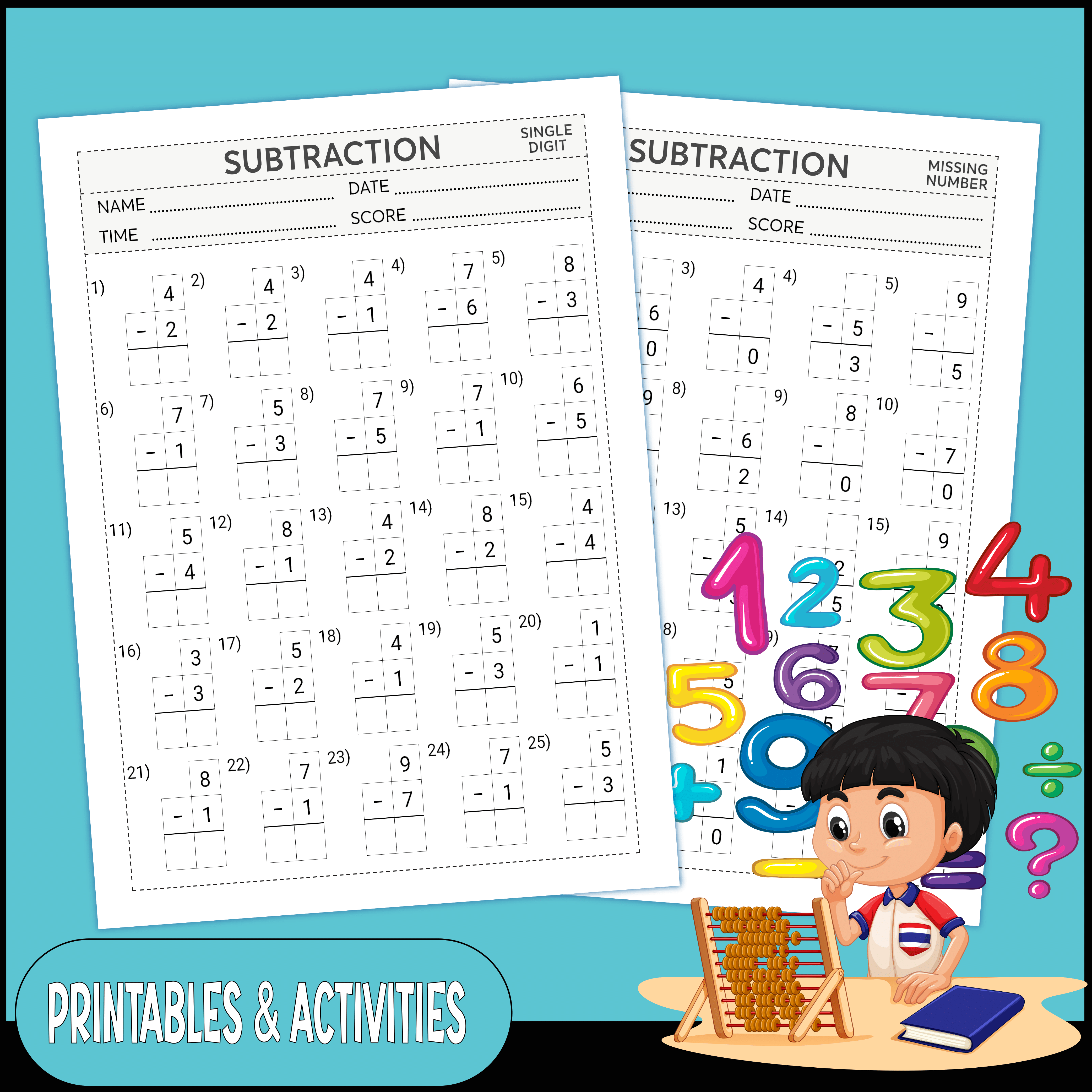 Back to School NO PREP Math and Literacy Packet - Subtraction ...