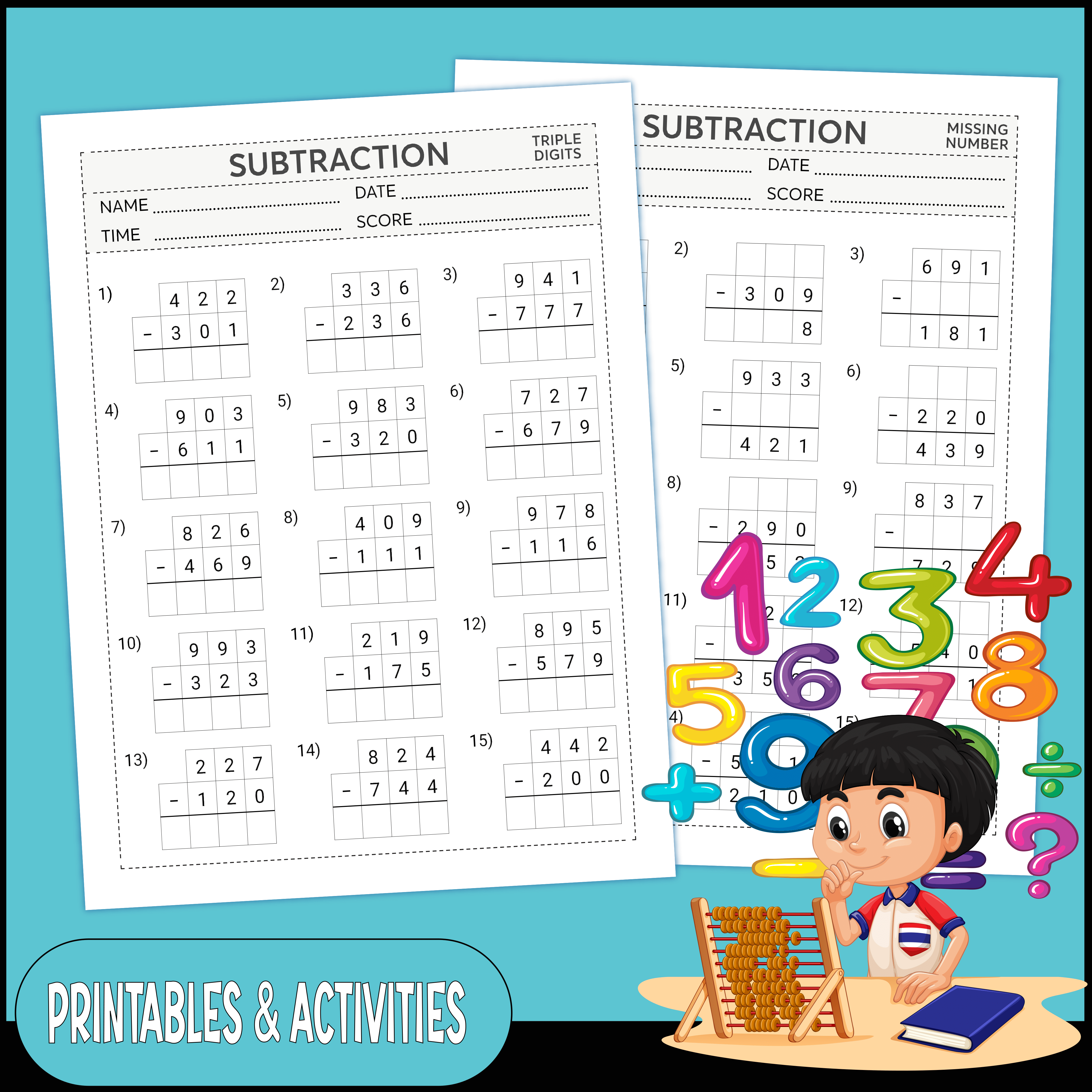 Back to School NO PREP Math and Literacy Packet - Subtraction ...