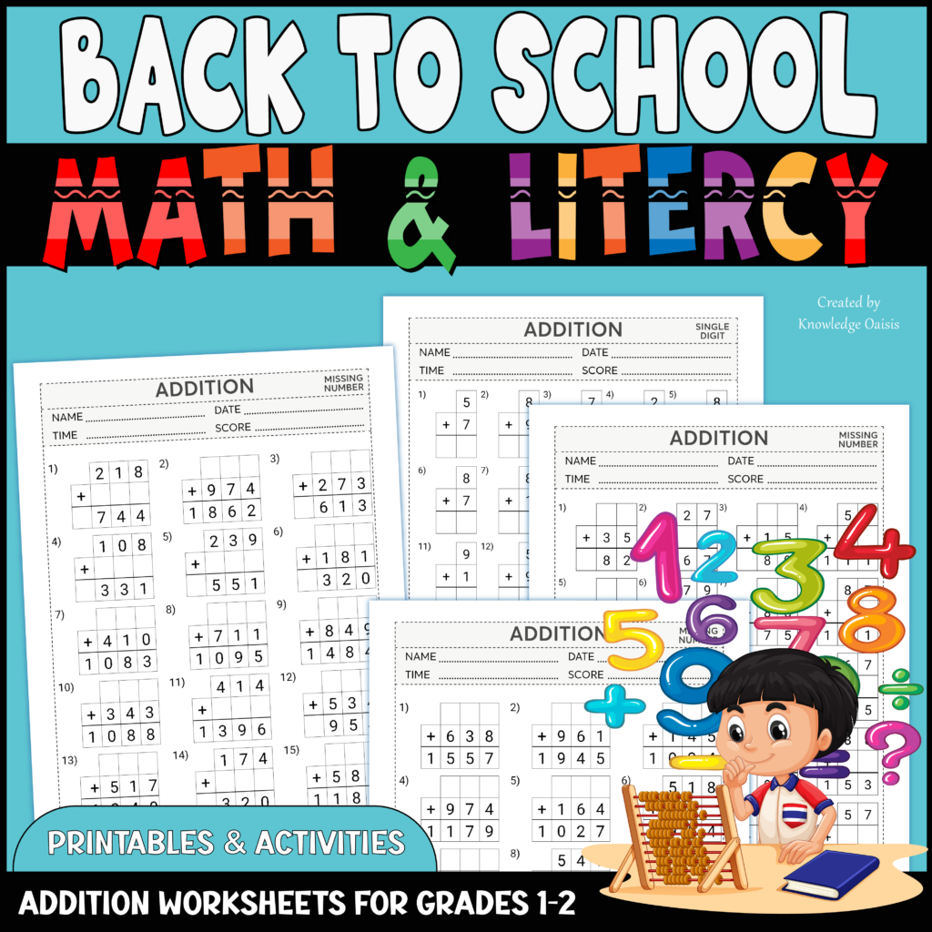 Back to School NO PREP Math and Literacy Packet - worksheets for grades ...