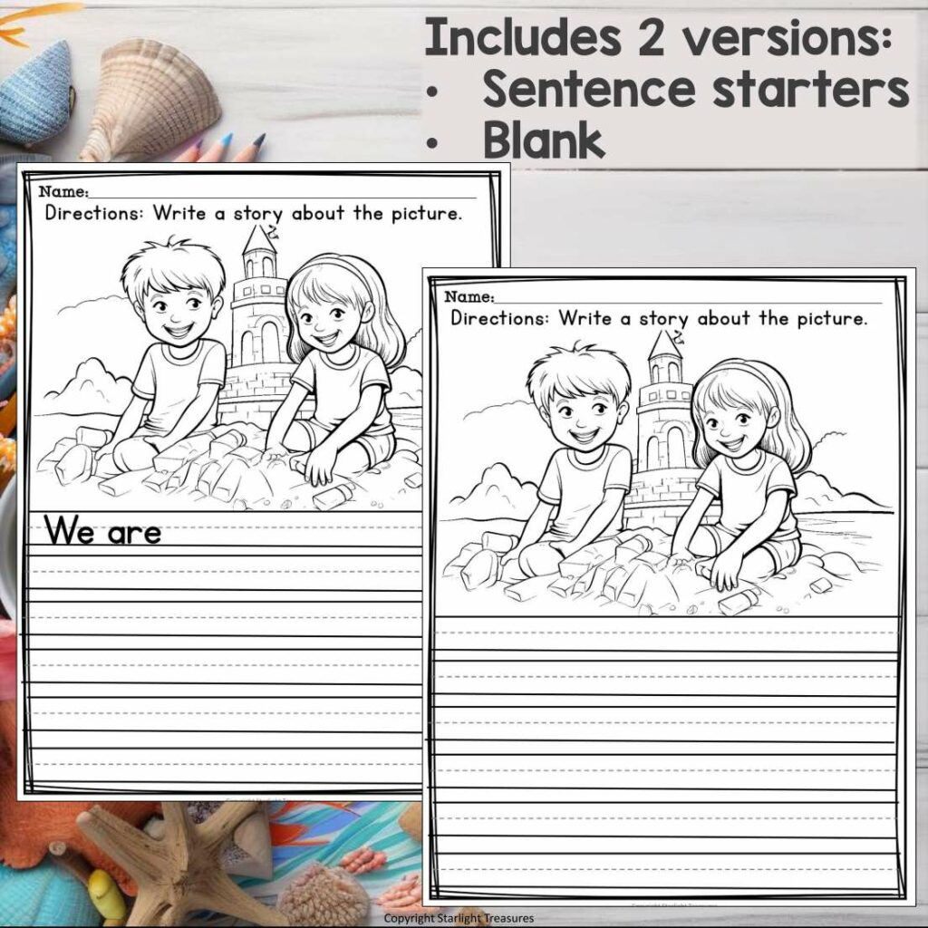 Summer Writing Prompts, Summer Picture Writing Prompts with Sentence ...