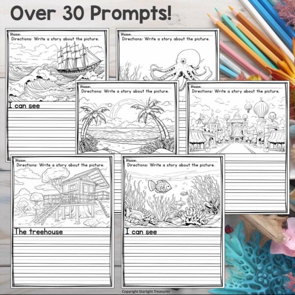 Summer Writing Prompts, Summer Picture Writing Prompts with Sentence ...