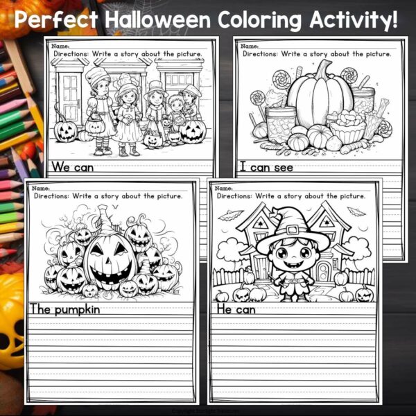 Halloween Writing Prompts, Halloween Picture Writing with Sentence ...