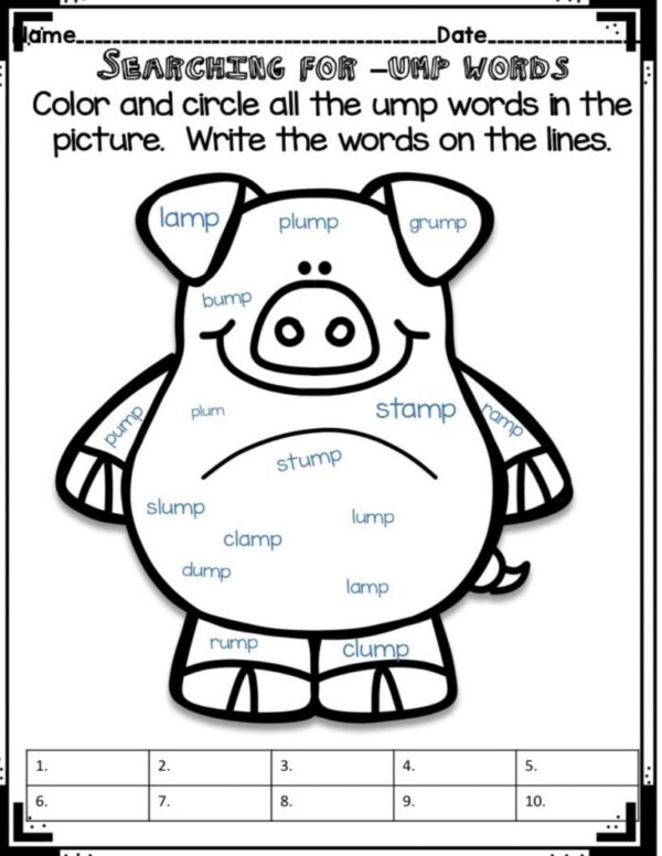 All About the Word Family - ump - No Prep! Word Work! | Made By Teachers