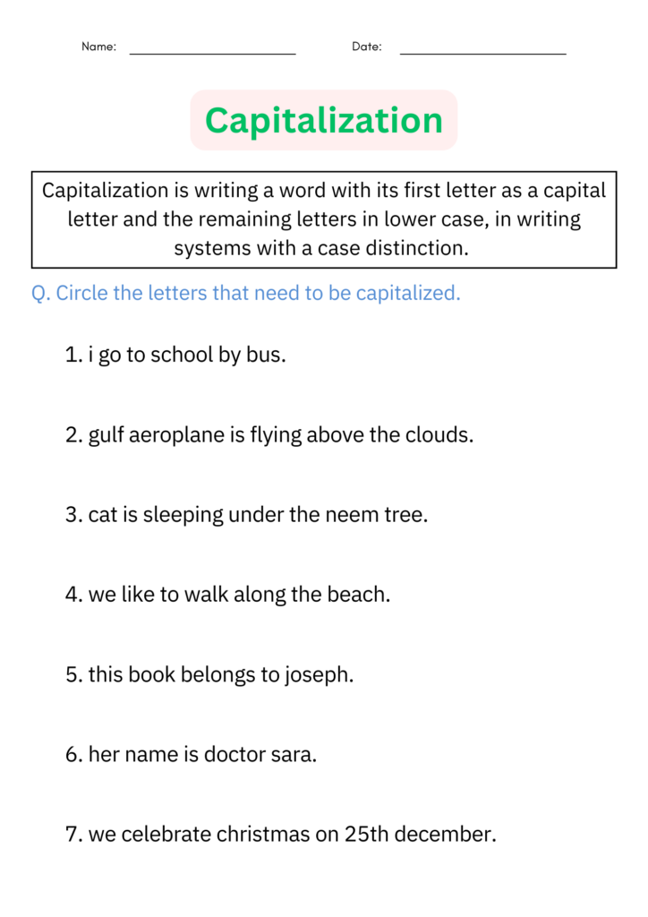 Printable Capitalization Grammar Worksheets - Digital Resources for ...