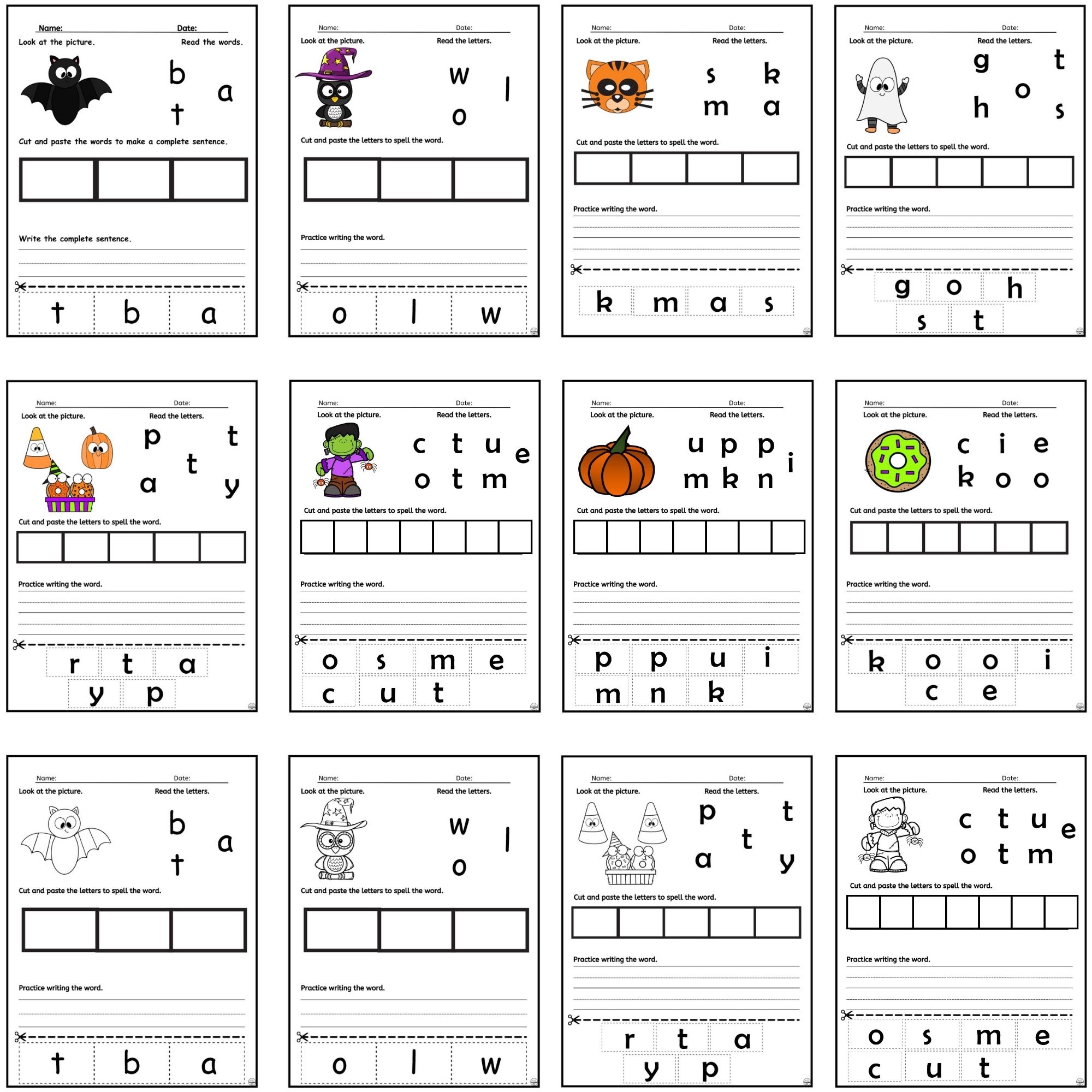 Halloween Sight Word Spelling Scramble Worksheets, Task Cards, Word ...