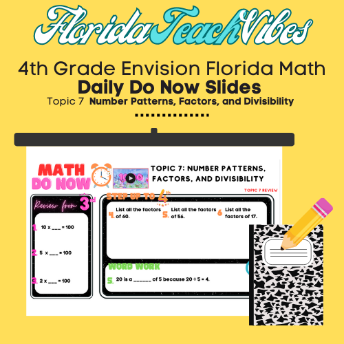 4th Grade Math Daily "Do Now" Bell Work- enVision Topic 4 Multiply ...