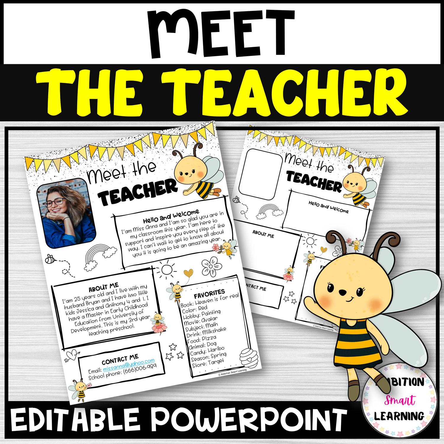 Meet the Teacher Newsletter Template EDITABLE | Bee Theme | Back To ...