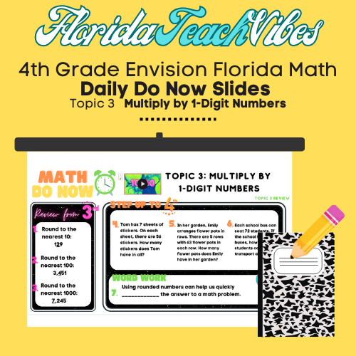 4th Grade Math Daily "Do Now" Bell Work- enVision Topic 3 Multiply by 1 ...