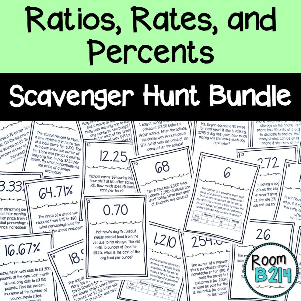 Ratios, Rates, and Percents Scavenger Hunt BUNDLE TEKS 7.4B 7.4D - Made ...