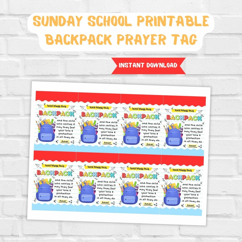 Sunday School Printable Backpack Prayer Tag INSTANT DOWNLOAD Lord bless ...