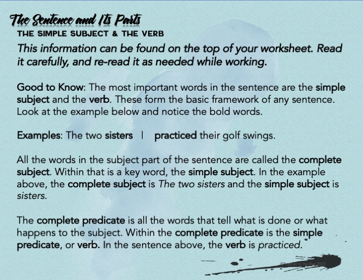 High School Grammar Unit: The Sentence and Its Parts Worksheets Test ...