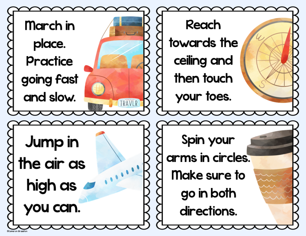 Brain Breaks Movement Cards Travel Adventure Theme | Made By Teachers