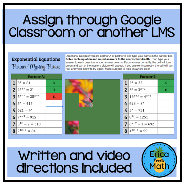 Solving Exponential Equations Digital Partner Activity | Made By Teachers