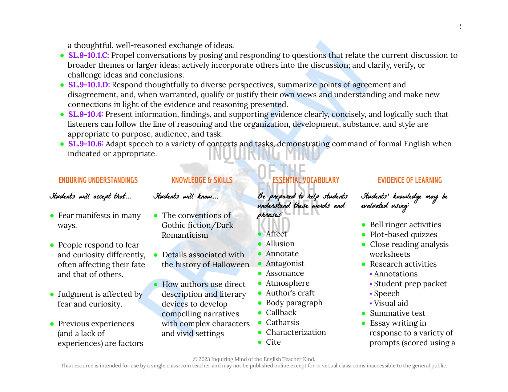 Thematic Short Story Unit Plan on Fear and Curiosity for High School ...
