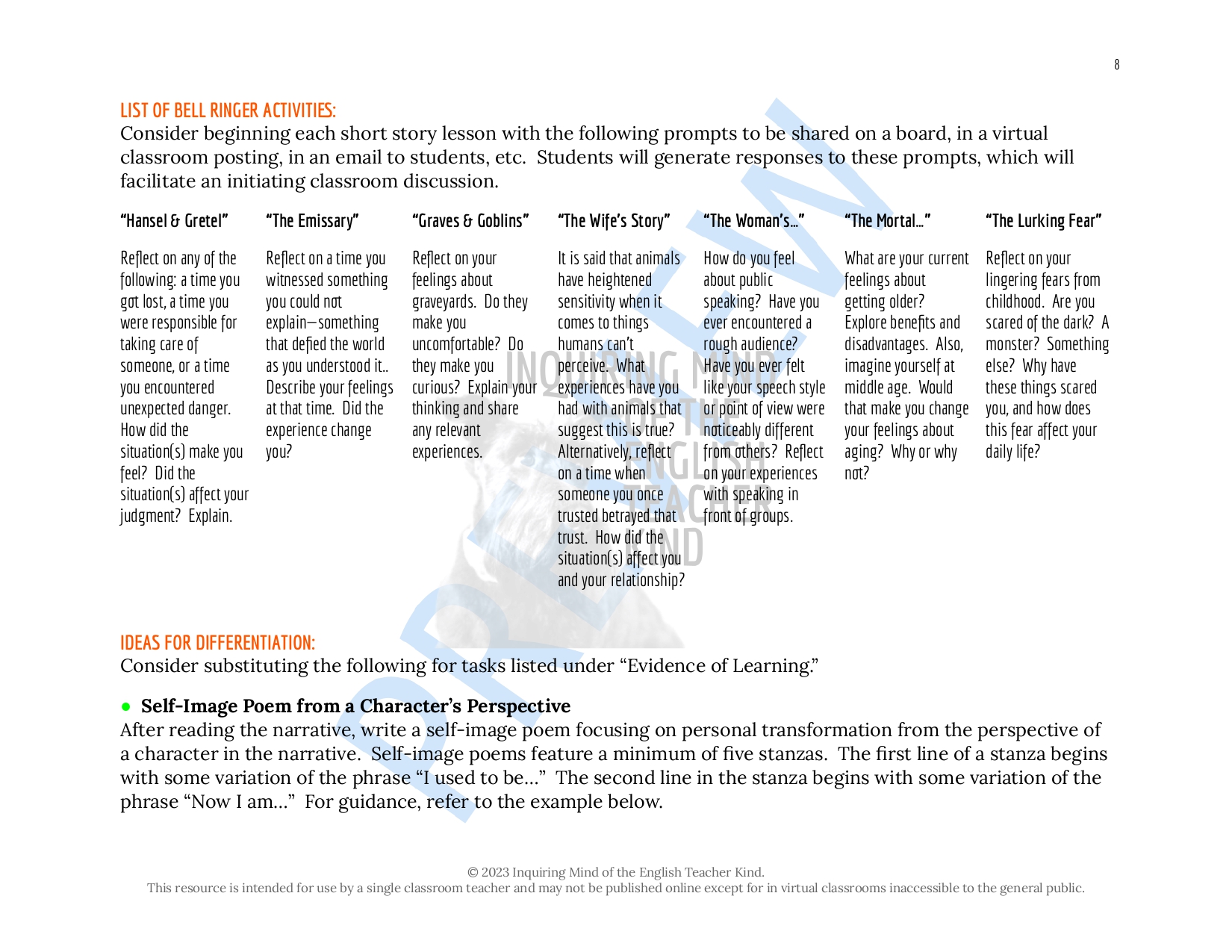 Thematic Short Story Unit Plan on Fear and Curiosity for High School ...