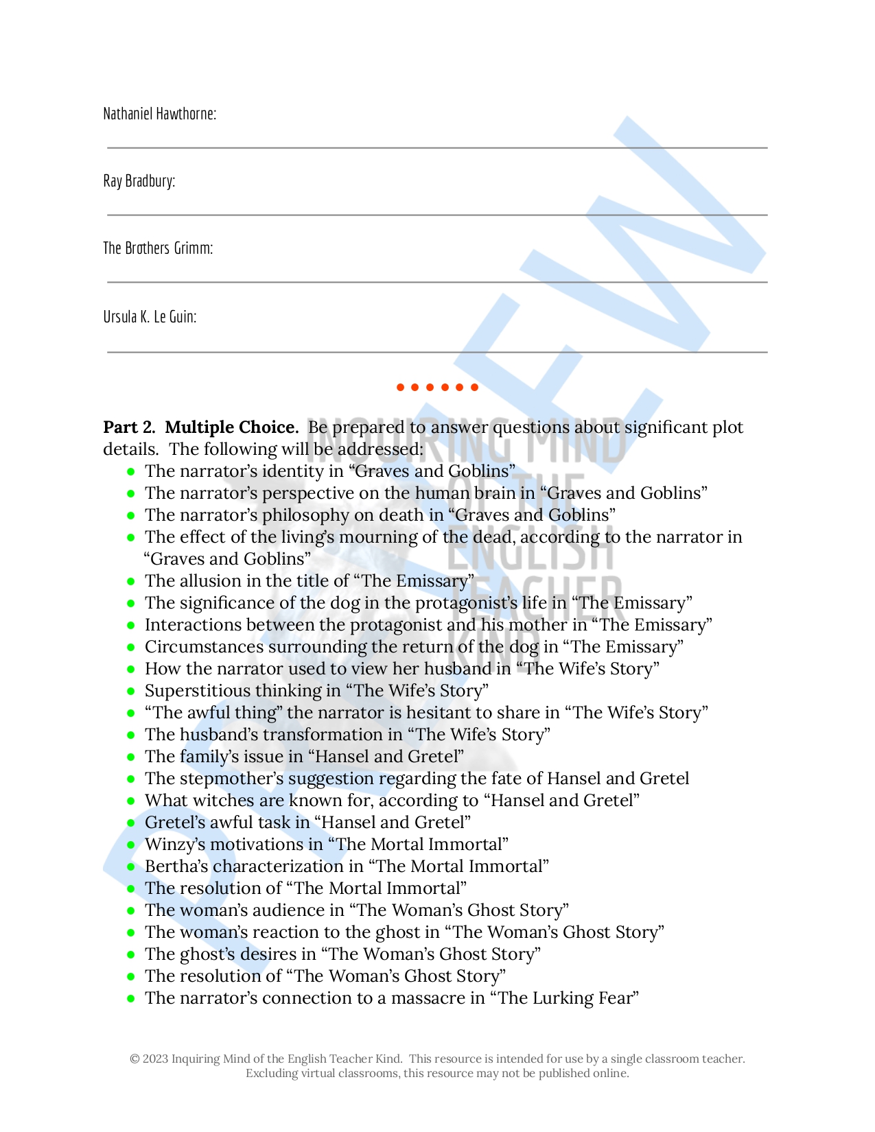 Thematic Short Story Unit Plan on Fear and Curiosity for High School ...