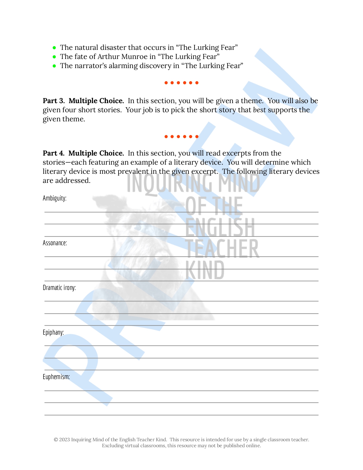 Thematic Short Story Unit Plan on Fear and Curiosity for High School ...
