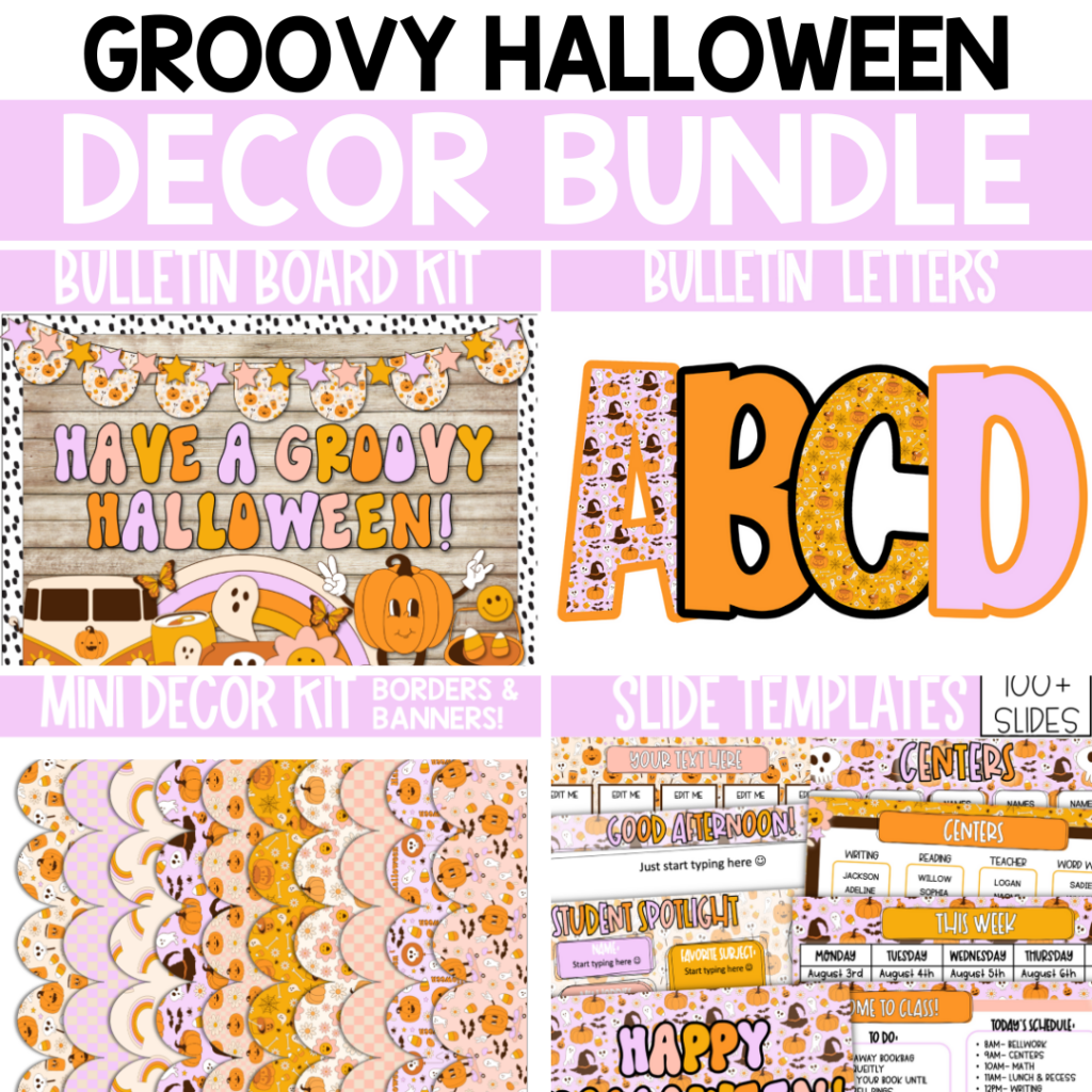 Groovy Halloween Bulletin Board Decor Bundle / Retro Halloween Decor ...