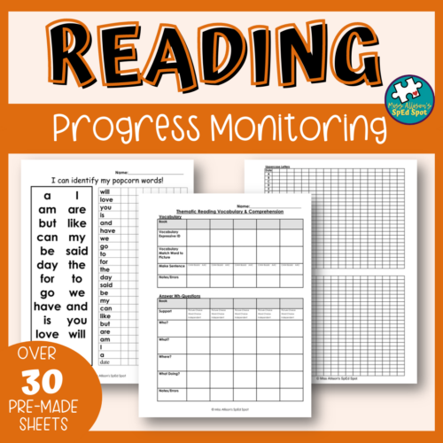 NO PREP Reading IEP Progress Monitoring Sheets for Elementary Special ...
