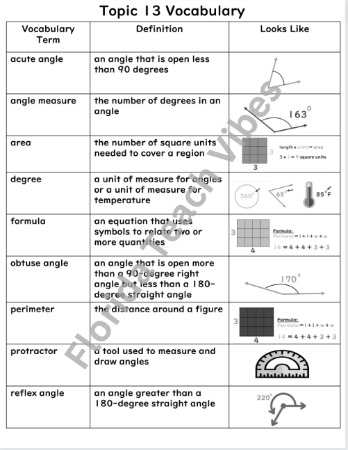 4th Grade Envision Math Vocabulary Graphic Organizer with Activity (B&W ...