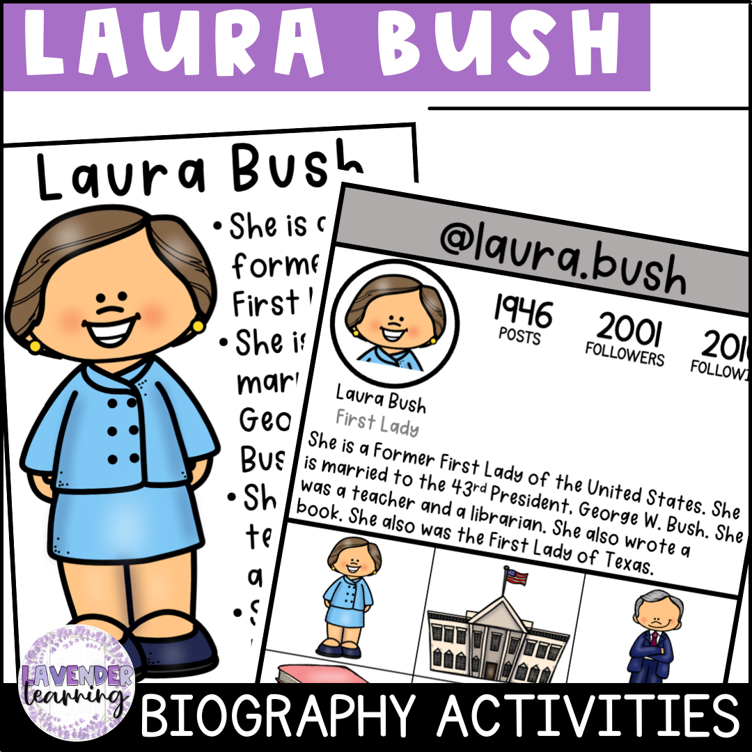 Laura Bush Biography Activities, Flip Book, Worksheets, and Report ...
