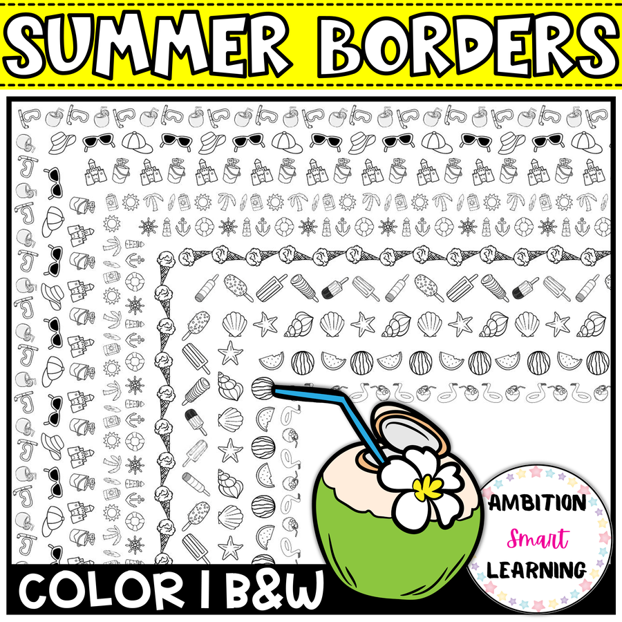Summer Borders Clip Art - Sand Castles, Shells, Popsicles, Watermelon ...