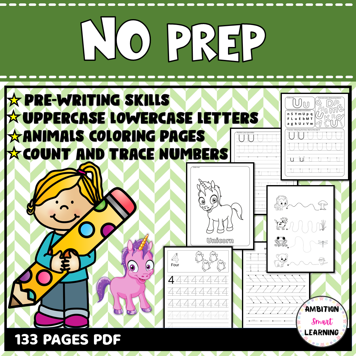 Prek/Kindergarten Tracing & Coloring Workbook: Letters & Numbers | Made ...