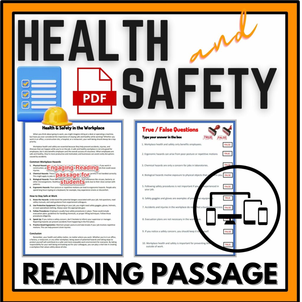 Health and Safety in the Workplace Reading Passage and Comprehension ...